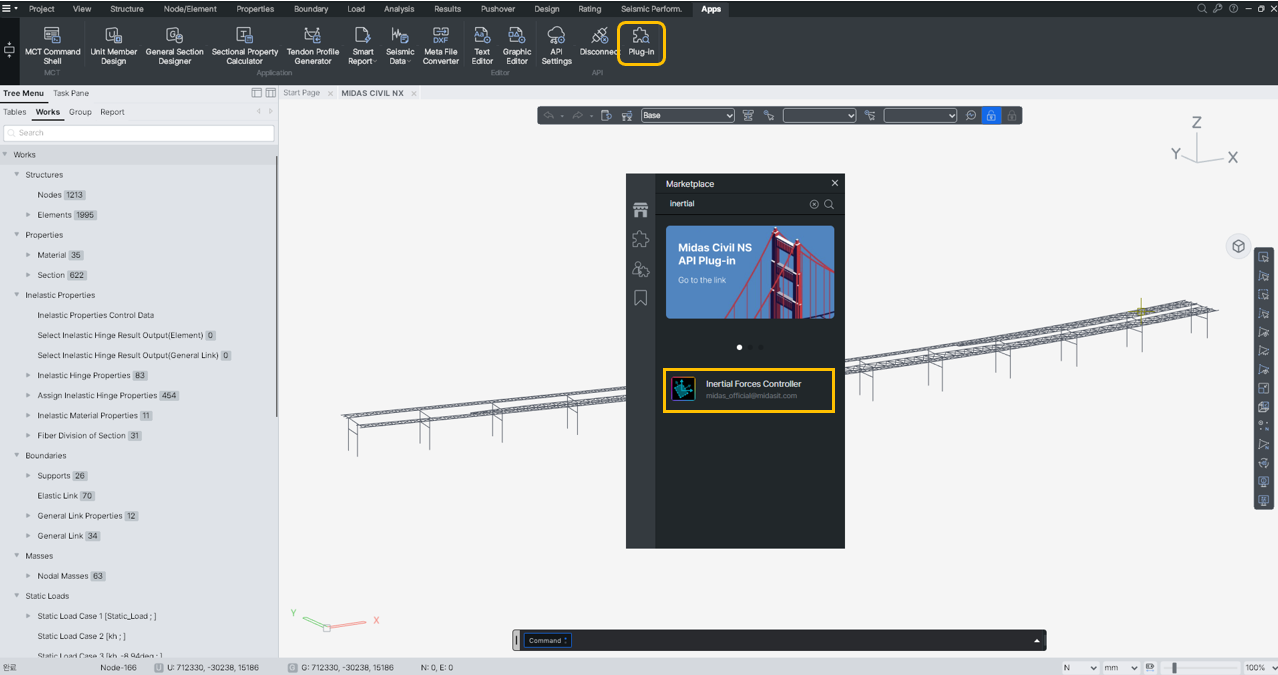MIDAS API Plug-in: Inertial Forces Controller